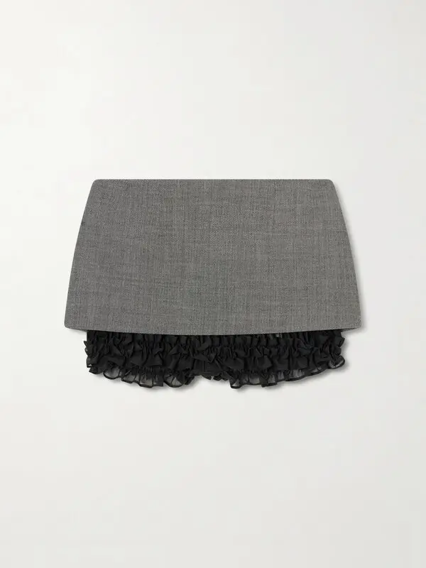Magda Butrym Herringbone Wool-blend Shorts With Lace Trim