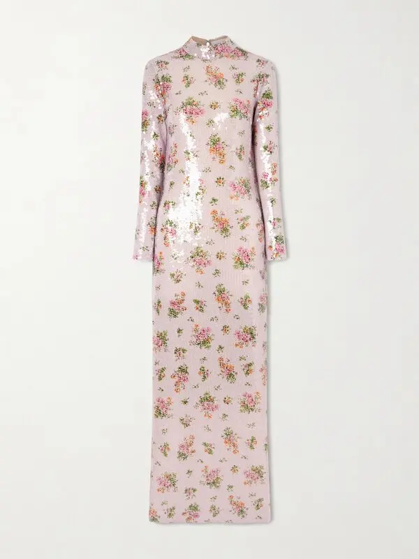 Brandon Maxwell Floral-print Sequined Gown