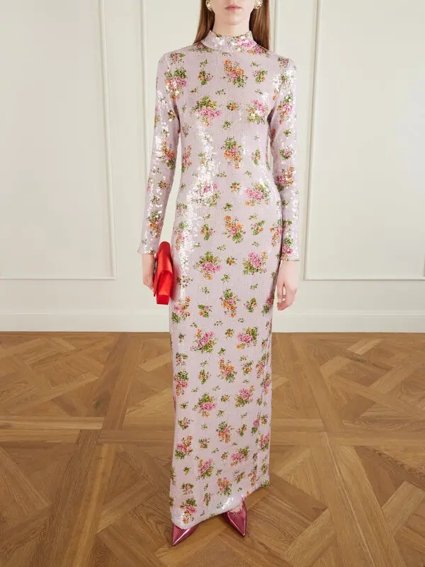 Brandon Maxwell Floral-print Sequined Gown