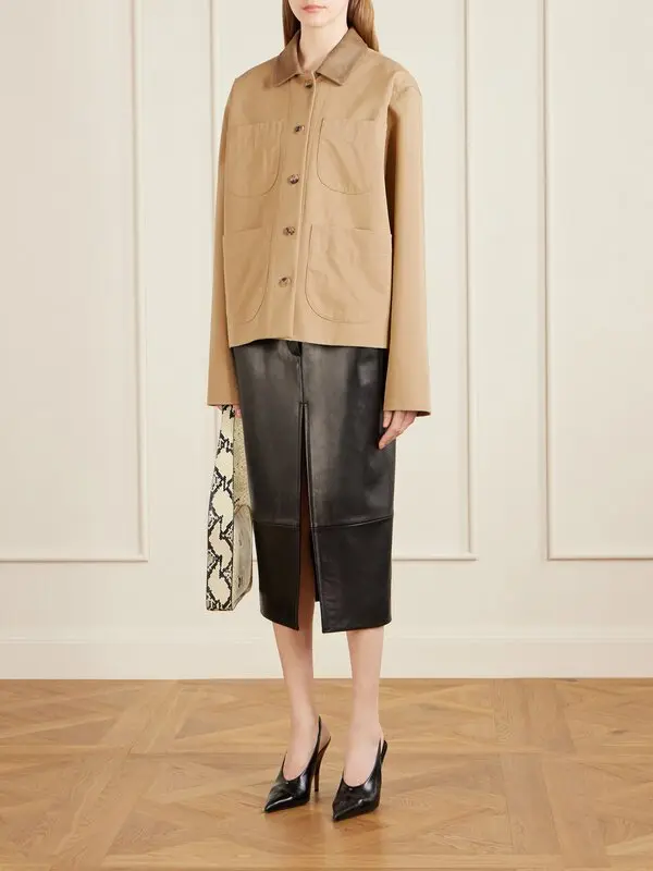 Khaite Wyatt Suede-trimmed Cotton Gabardine Jacket - Neutrals