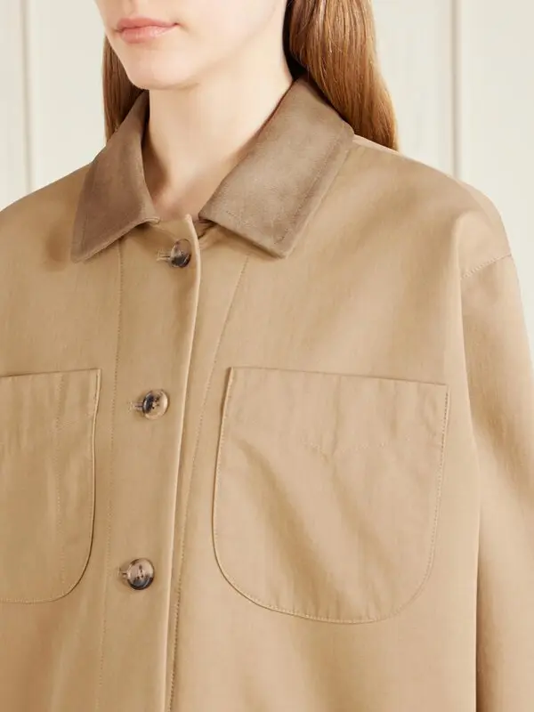 Khaite Wyatt Suede-trimmed Cotton Gabardine Jacket - Neutrals