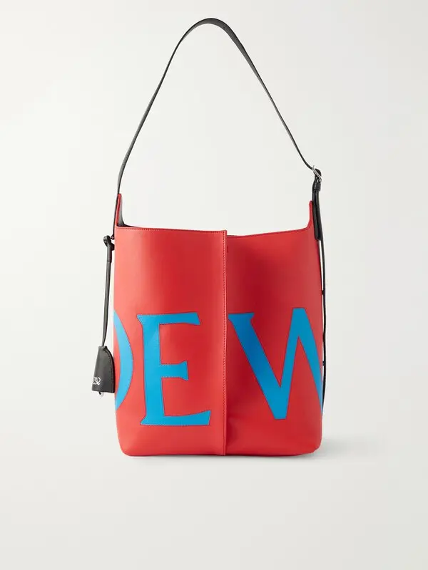Loewe Large Pleated Printed Leather Shoulder Bag - Red