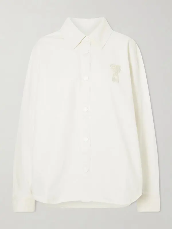 AMI Paris Embroidered Cotton Overshirt - Neutrals