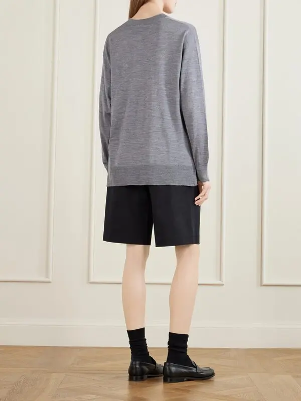 AMI Paris Knitted Wool And Silk-blend Sweater - Gray