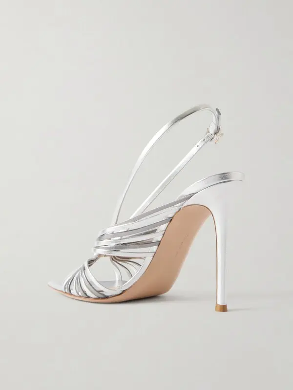 GIANVITO ROSSI 105 Metallic Leather Slingback Sandals - Silver