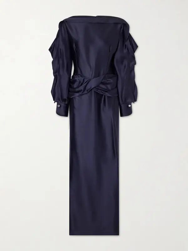 LANVIN Navy Satin Gathered Gown
