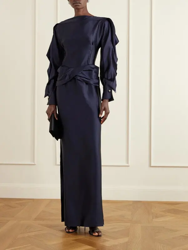 LANVIN Navy Satin Gathered Gown