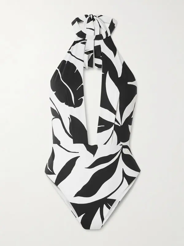 Max Mara Beachwear Printed Halterneck Swimsuit - Black