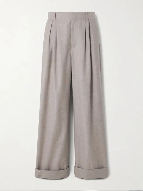 Loulou De Saison Davy Pleated Mélange Wool And Silk-blend Dupioni Wide-leg Trousers - Gray