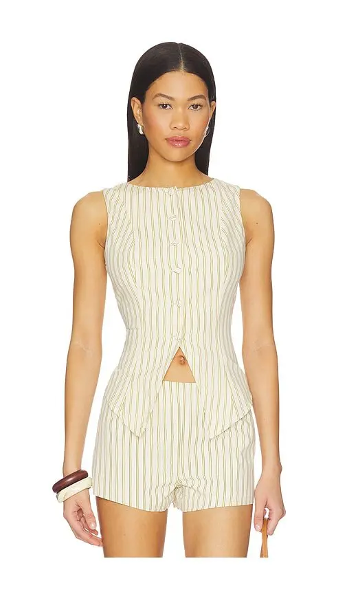 ALL THE WAYS Alerie Button Front Top - Cream