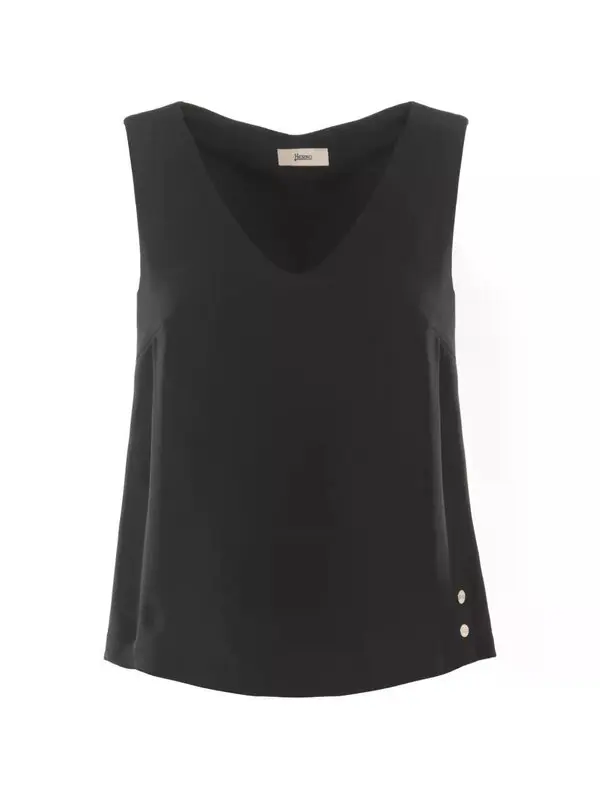Herno V-neck Sleeveless Blouse With Button Detail - Black