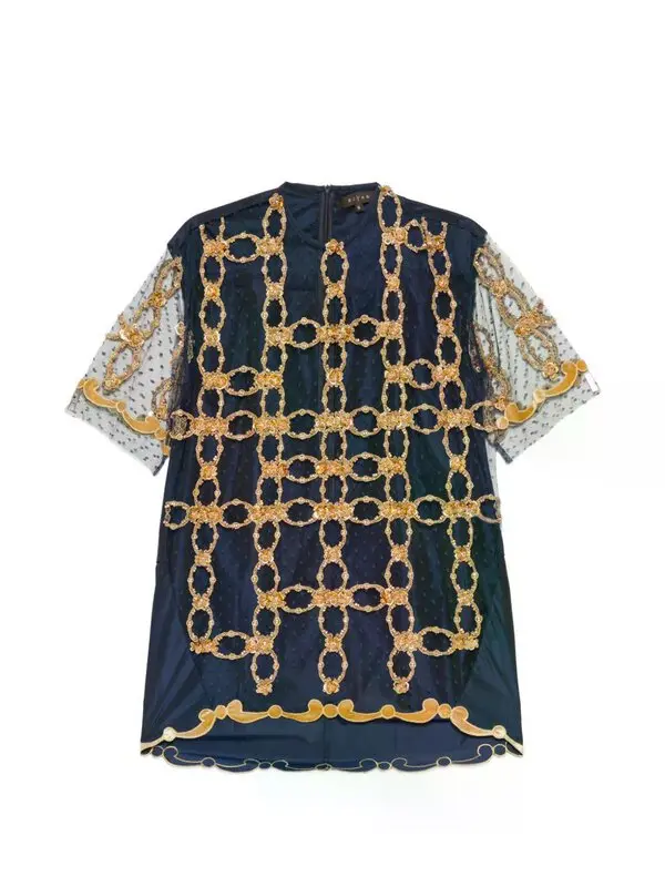 Biyan Embellished Tulle Blouse - Blue