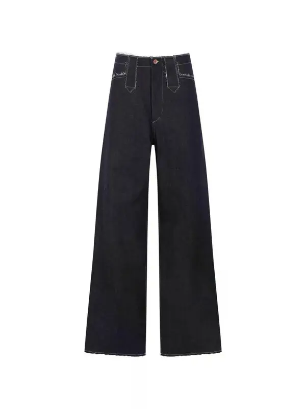 KURO Contrast Stitching Frayed Jeans