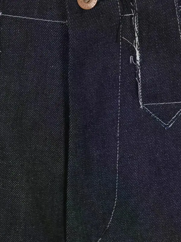 KURO Contrast Stitching Frayed Jeans