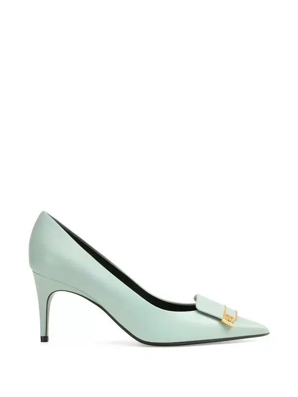 SERGIO ROSSI Pointed Toe Leather Pumps With Gold-tone Hardware