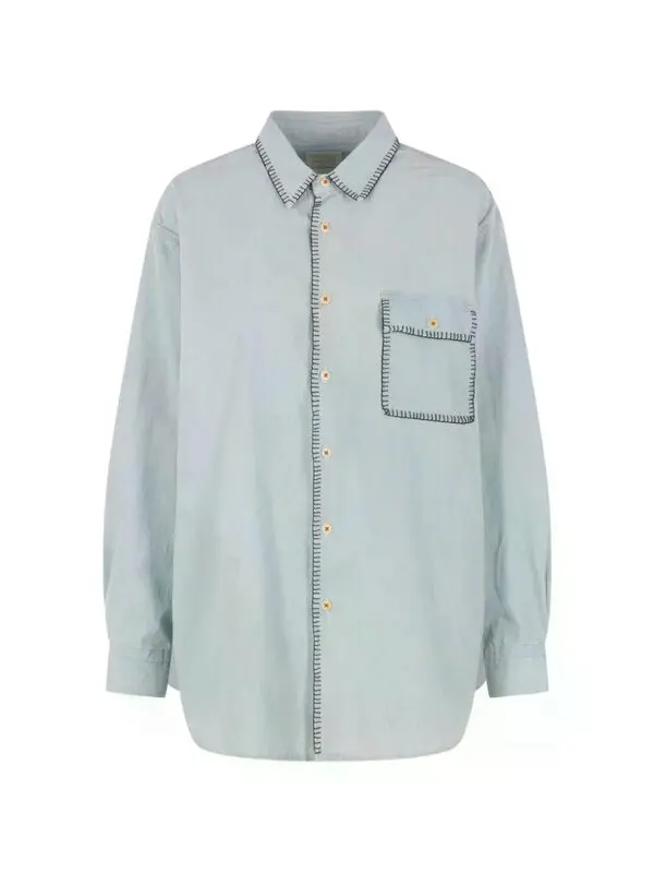 KURO Contrast Stitch Shirt - Blue
