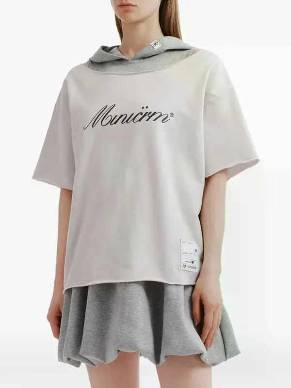 MINI CREAM Hooded Raw-cut Dress