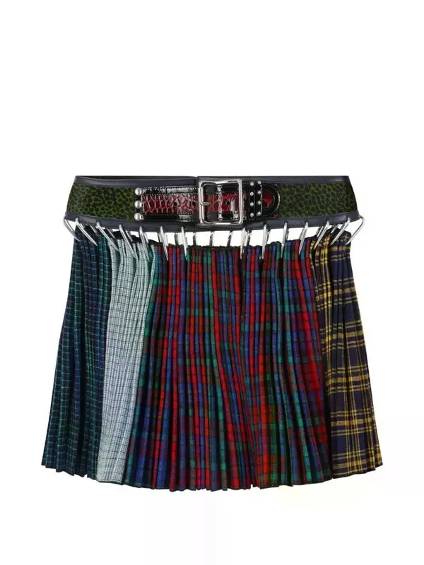 CHOPOVA LOWENA Tartan-check Pleated Skirt With Leather Belt