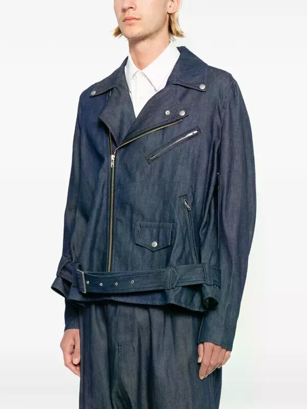 Comme Des Garçons Belted Biker-style Denim Jacket