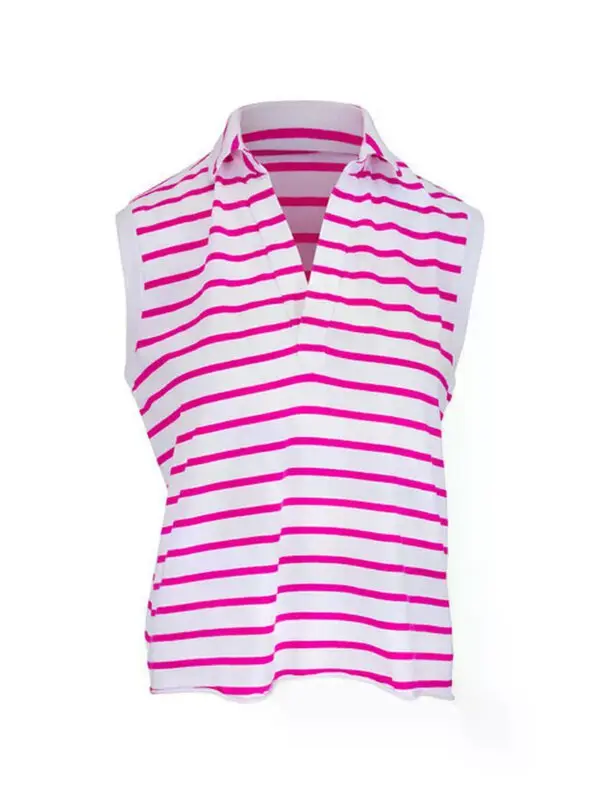Frank & Eileen Olivia Sleeveless V-neck Polo Top With Striped Collar