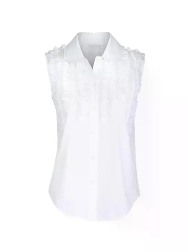 LEE MATHEWS Sleeveless Ruffled Shirt - White