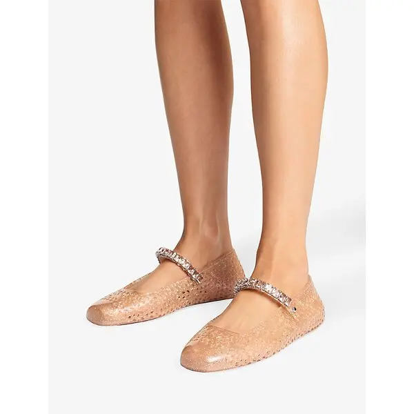 JIMMY CHOO Glitter-embellished Ballet Flats - Light Toffee/silver