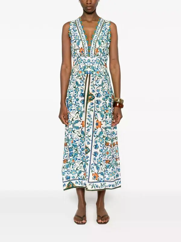 Farm Rio Floral Print V-neck Midi Dress