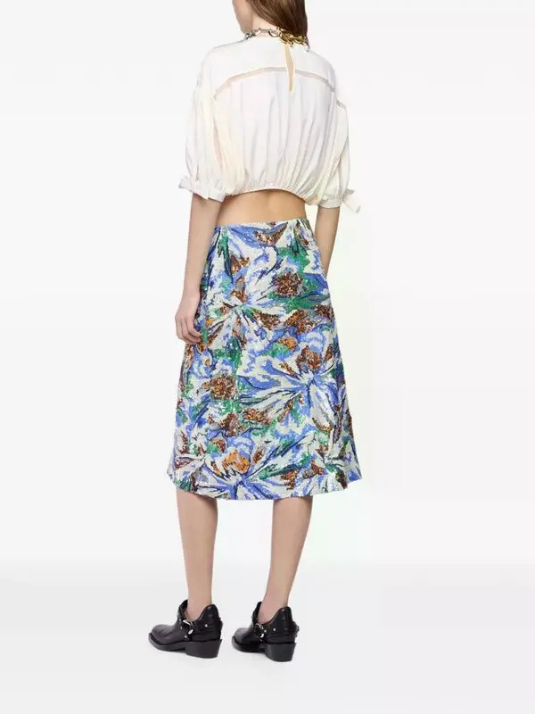 Rabanne Floral Sequined A-line Midi Skirt - Blue