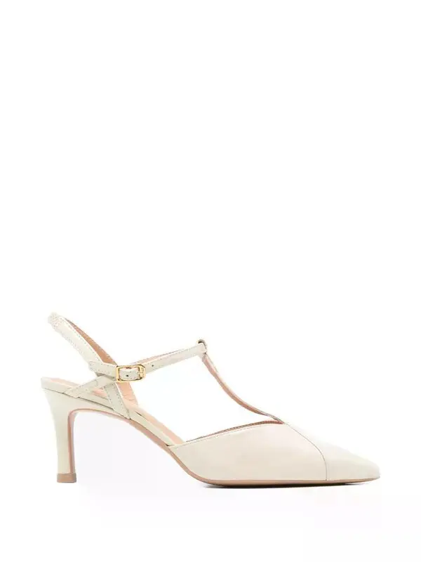 Unisa Beige T-strap Slingback Pointed Toe Heels - Neutrals