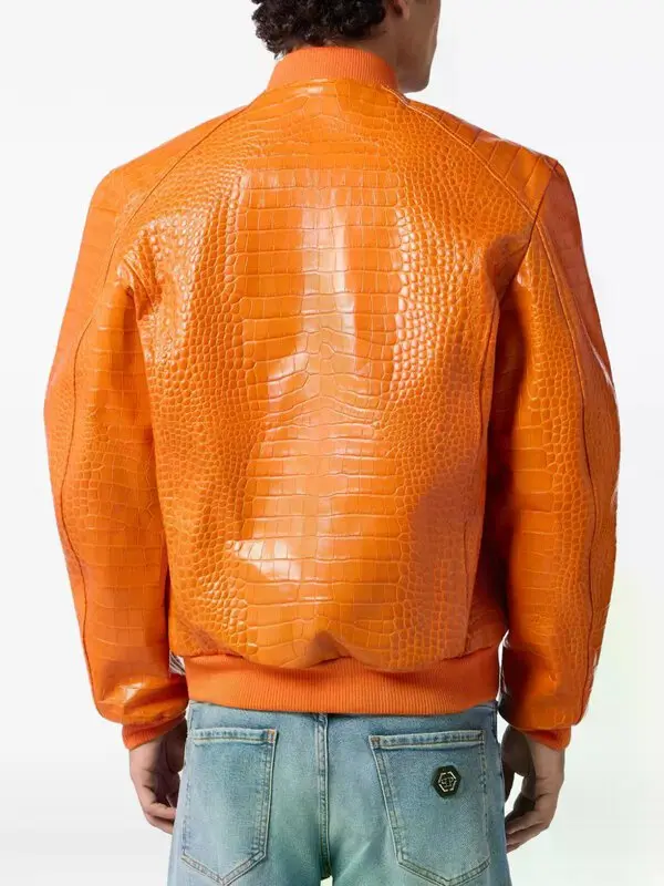 Philipp Plein Croc-embossed Leather Bomber Jacket