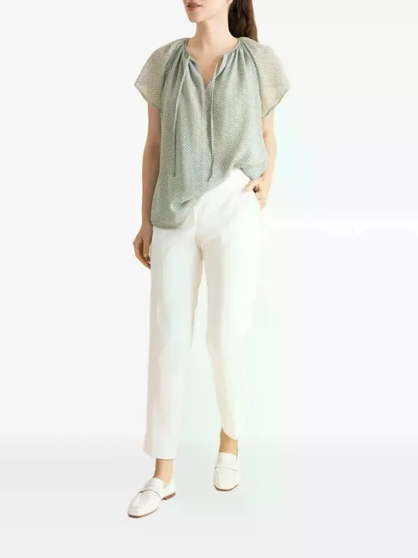 MAISON COMMON V-neck Flutter-sleeve Blouse With Lattice Detail