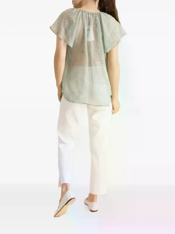 MAISON COMMON V-neck Flutter-sleeve Blouse With Lattice Detail