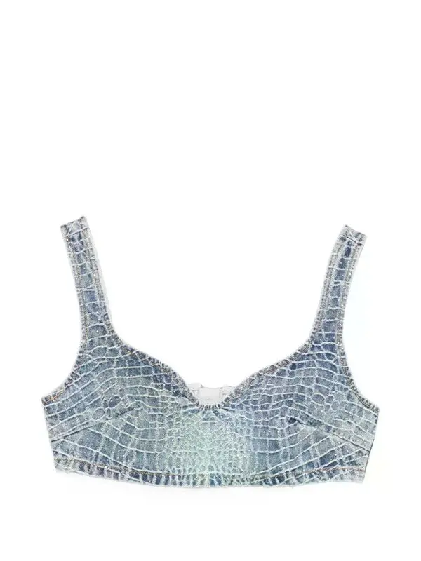 SELF-PORTRAIT Embossed Cotton Cropped Bralette Top