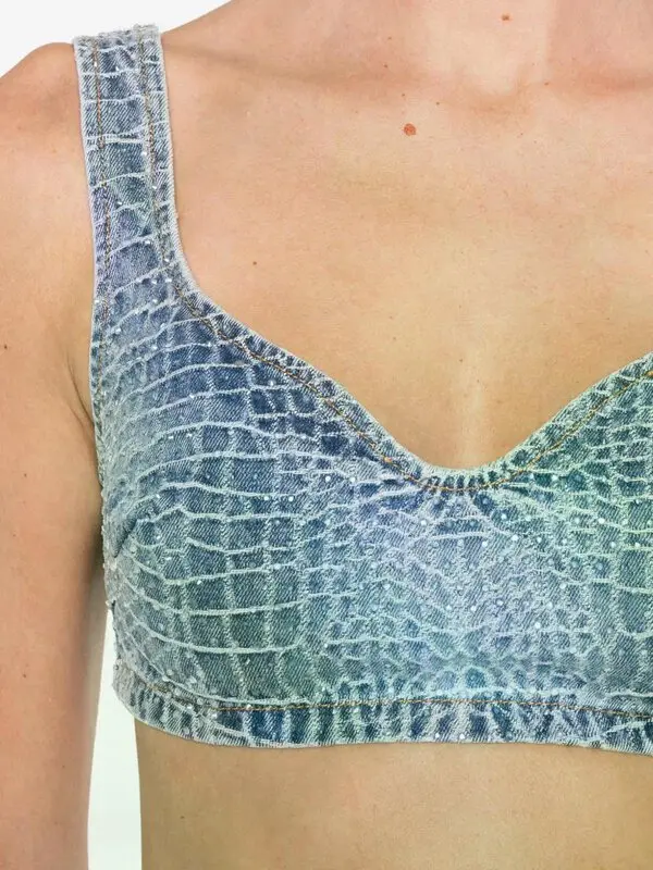 SELF-PORTRAIT Embossed Cotton Cropped Bralette Top