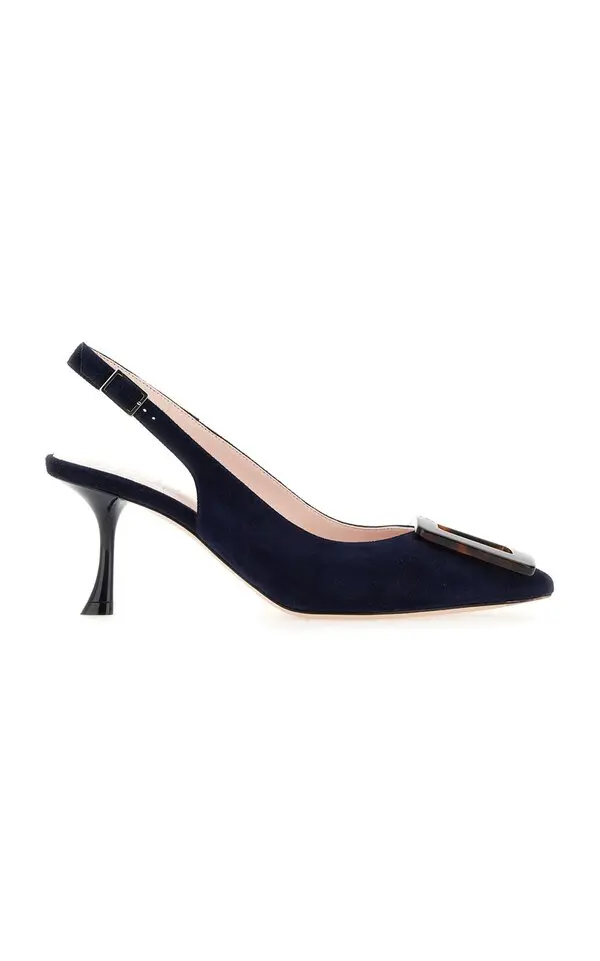 ROGER VIVIER Viv' In The City Suede Slingback Pumps With Oversized Buckle