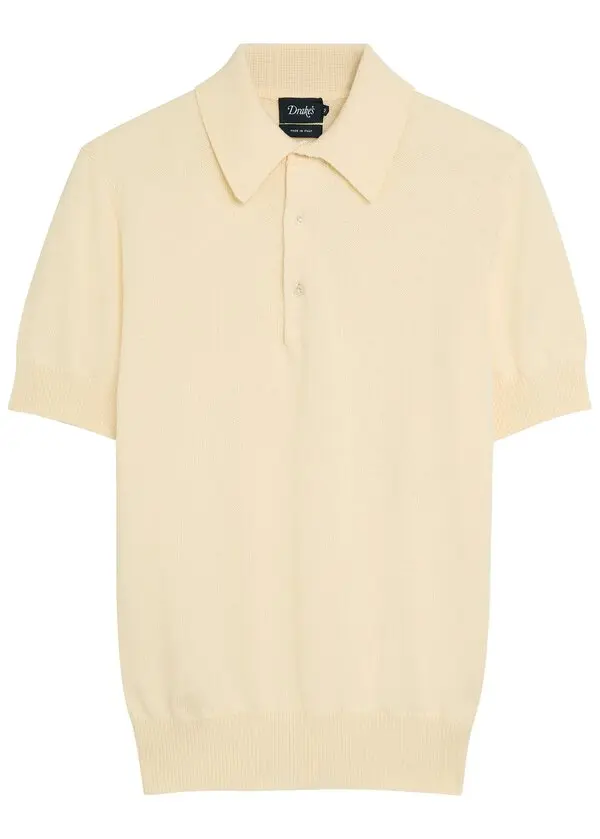 DRAKE'S Textured Cotton-knit Polo Top - Ecru