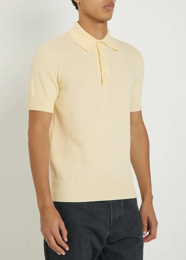 DRAKE'S Textured Cotton-knit Polo Top - Ecru