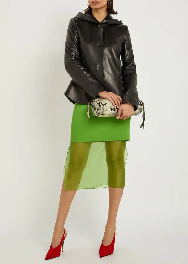 Khaite June Hooded Peplum-hem Leather Jacket
