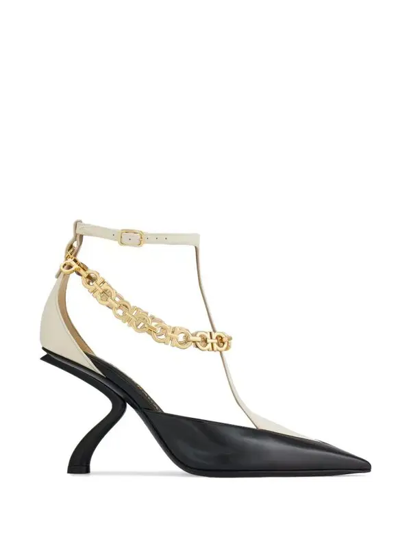 FERRAGAMO S-shaped Heel Pumps With Gancini Chain - Black