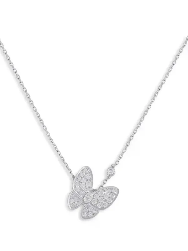 Van Cleef & Arpels 18k White Gold Diamond Butterfly Pendant Necklace - Silver