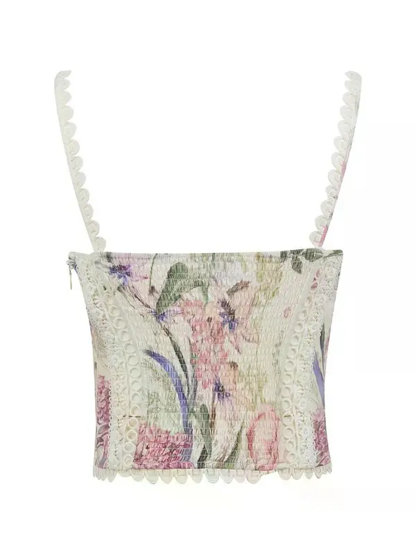 Charo Ruiz Ibiza Floral-print Lace-trim Top - Neutrals