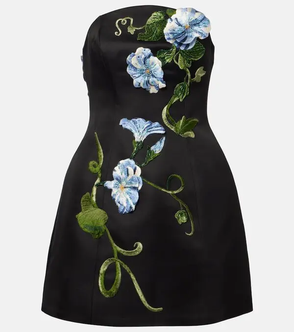 LEO LIN Zaria Floral-applique Bustier Dress - Black
