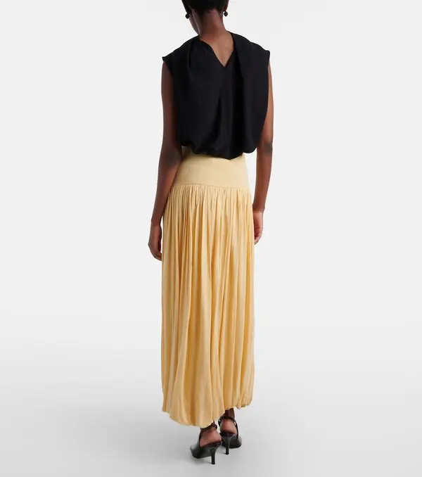 TOTEME Gathered Jersey Midi Skirt - Yellow