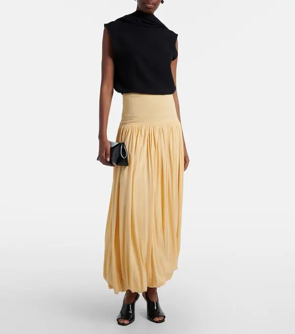 TOTEME Gathered Jersey Midi Skirt - Yellow