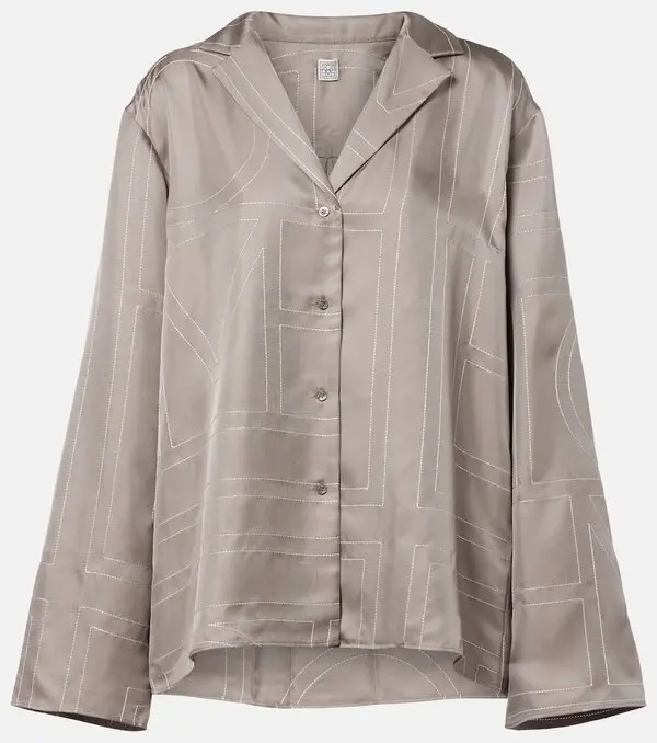 TOTEME Logo Silk Twill Pajama Shirt - Grey