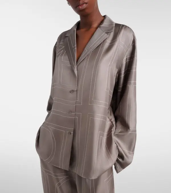 TOTEME Logo Silk Twill Pajama Shirt - Grey