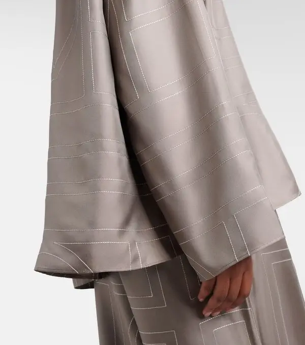 TOTEME Logo Silk Twill Pajama Shirt - Grey