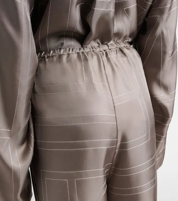 TOTEME Monogram Silk Twill Pajama Pants - Grey