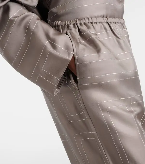 TOTEME Monogram Silk Twill Pajama Pants - Grey