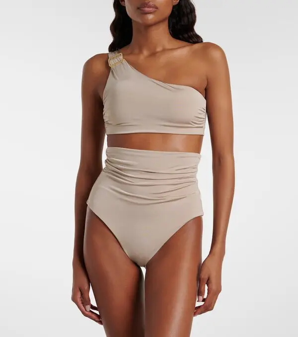 Max Mara Salli Draped High-rise Bikini Bottoms
